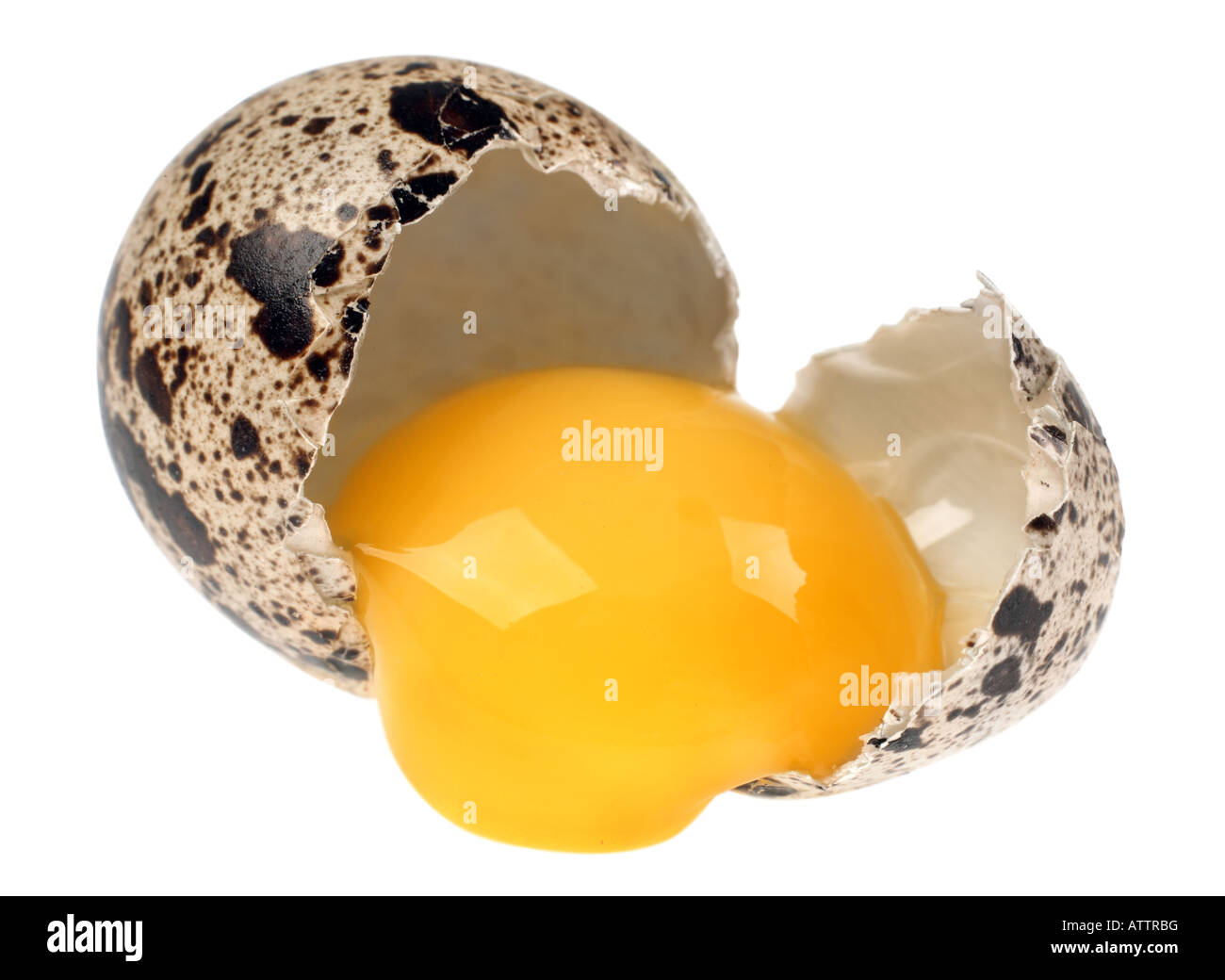 Quail egg broken isolated on white background Stock Photo - Alamy