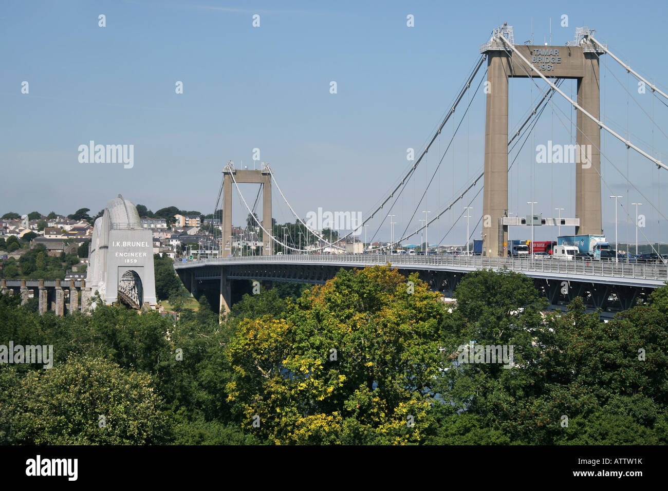 Brunel railway and Tamar road bridges Plymouth Saltash England uk Stock ...