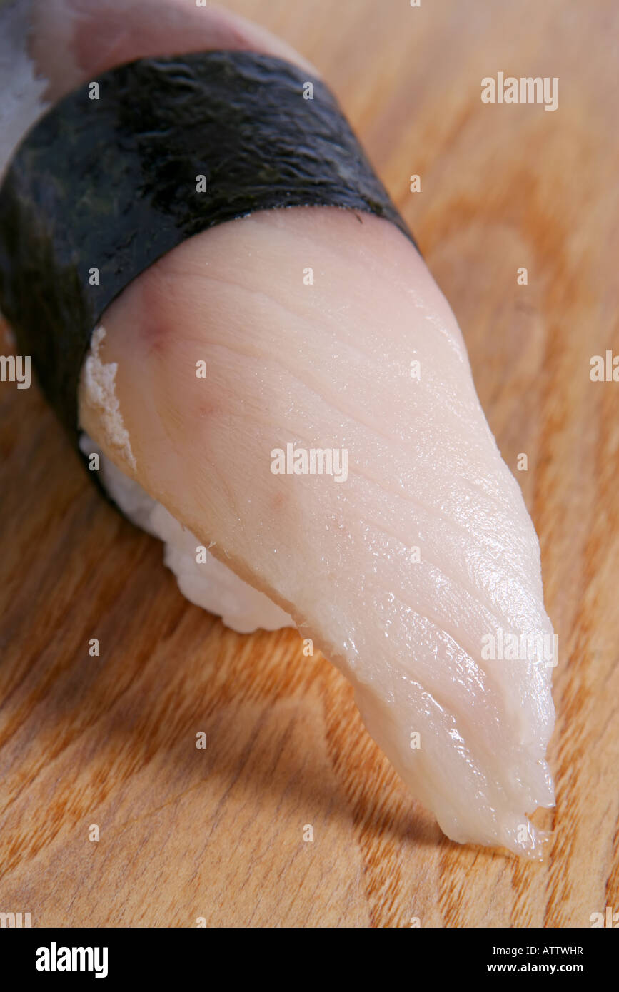 Japanese food sushi mackerel fish detail view Stock Photo - Alamy