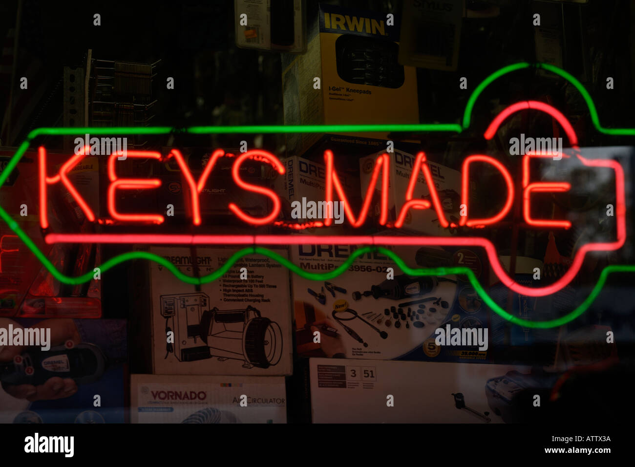Keys made here neon sign Stock Photo - Alamy