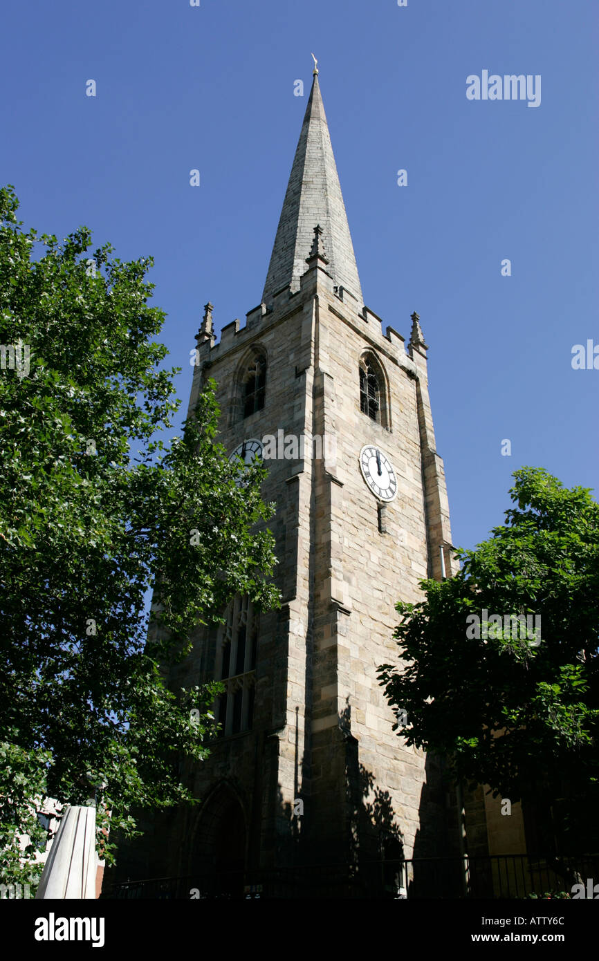st peters church with trees and blue sky nottingham city centre ...