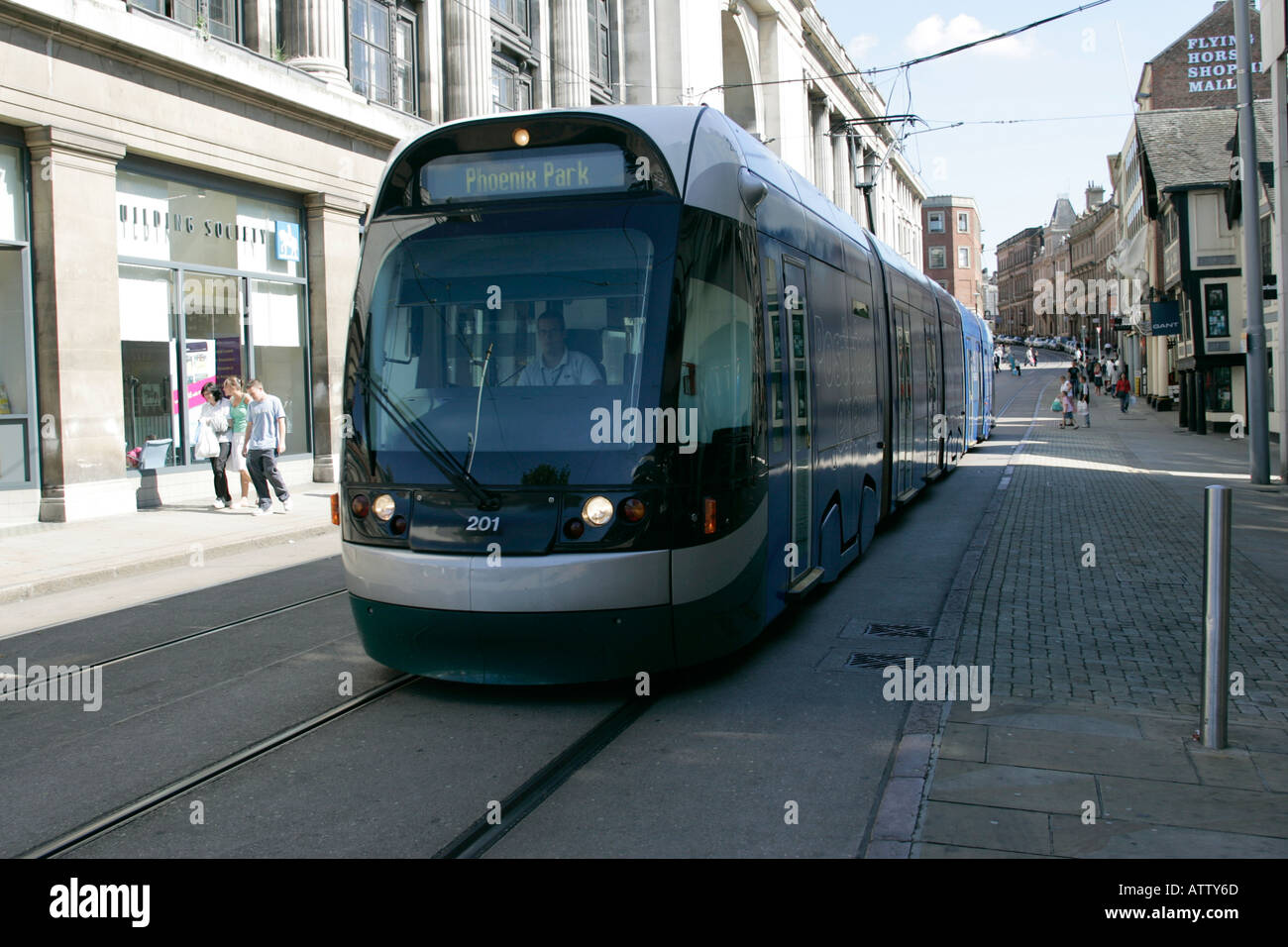 NET Nottingham express transit tram approaching old market square Stock ...