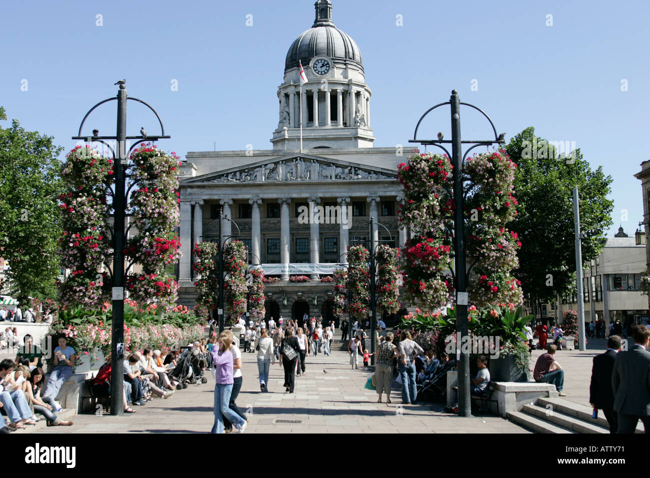 Old Market Square Nottingham known as slab square with council house ...