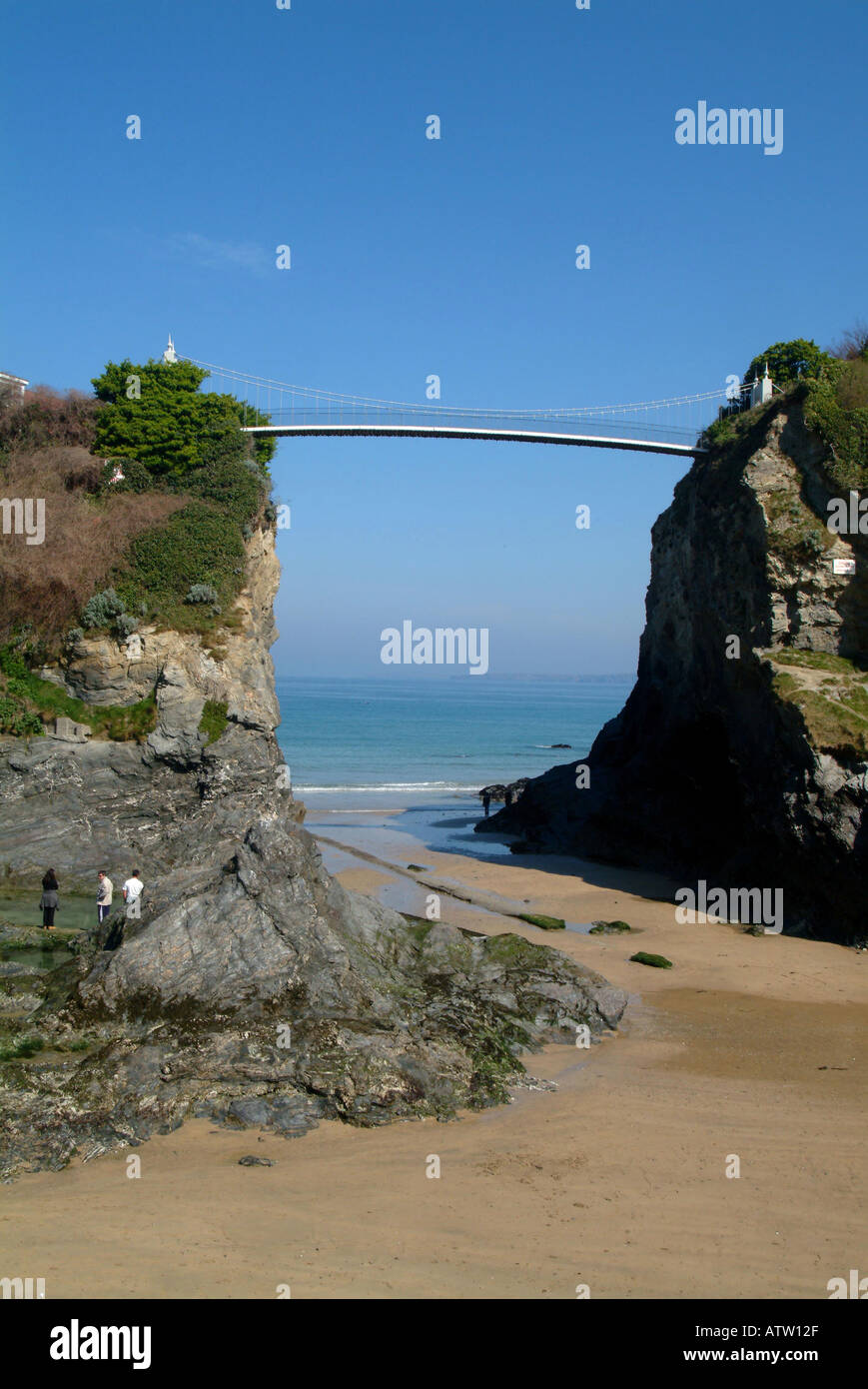 Bridge to island on Towan Beach Newquay Cornwall England Stock Photo ...