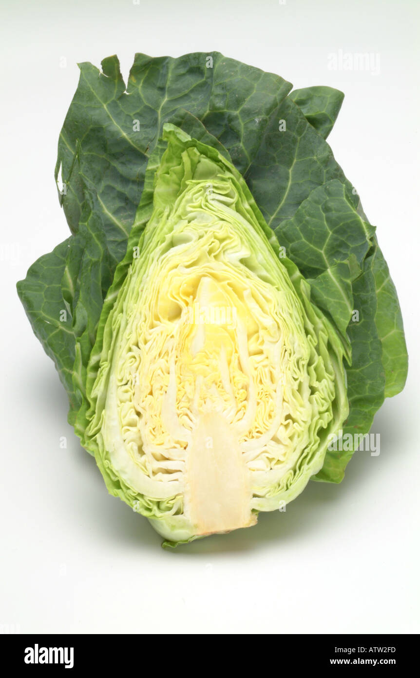 cabbage cut in half green creamy centre food Stock Photo - Alamy
