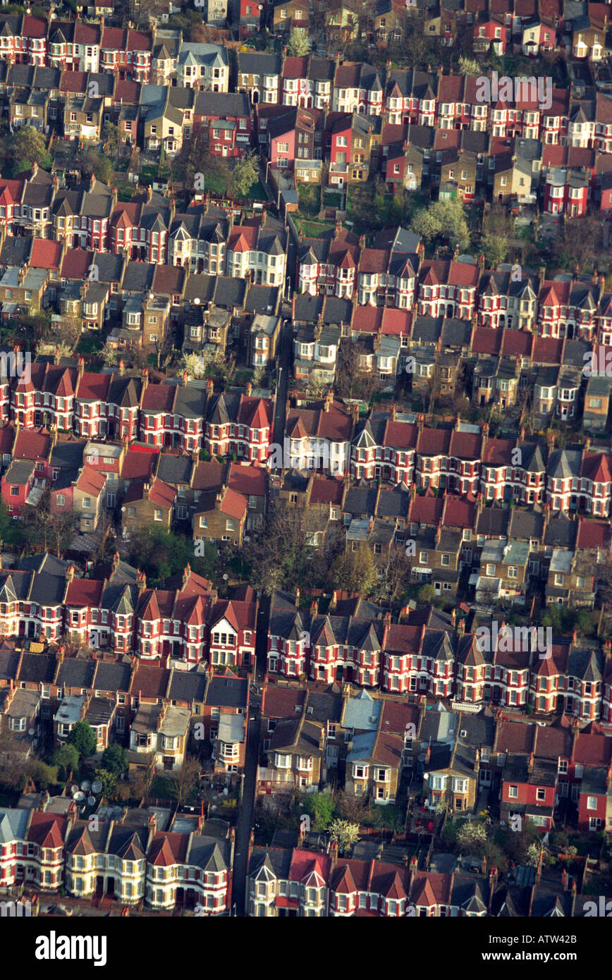 Aerial view of Victorian Edwardian terraced housing in North London ...