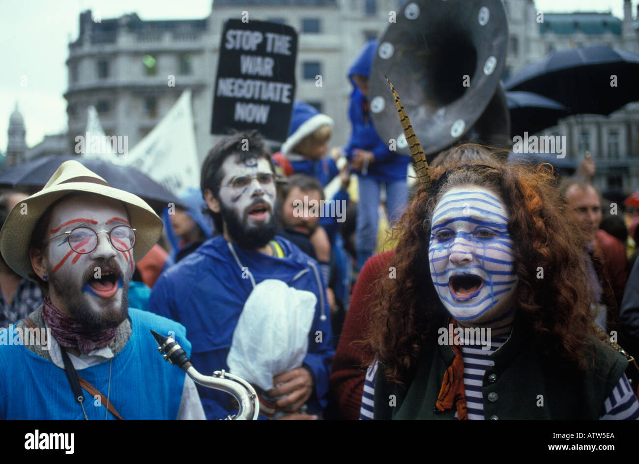 Stop the Falklands War demonstration 1982 London England 1980s UK. Face ...