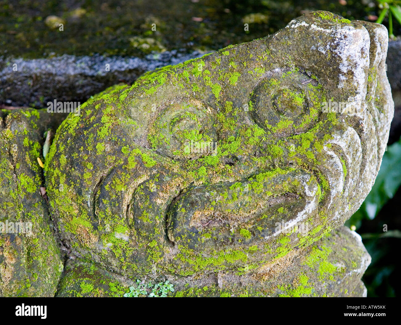 Moss covered Elemental Stone God Hindu Shrine Ubud Bali Indonesia Stock ...