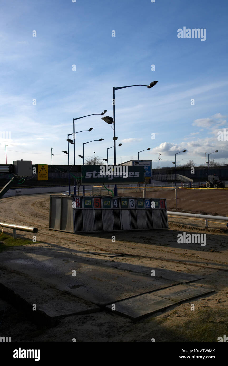 greyhound racing traps Stock Photo - Alamy