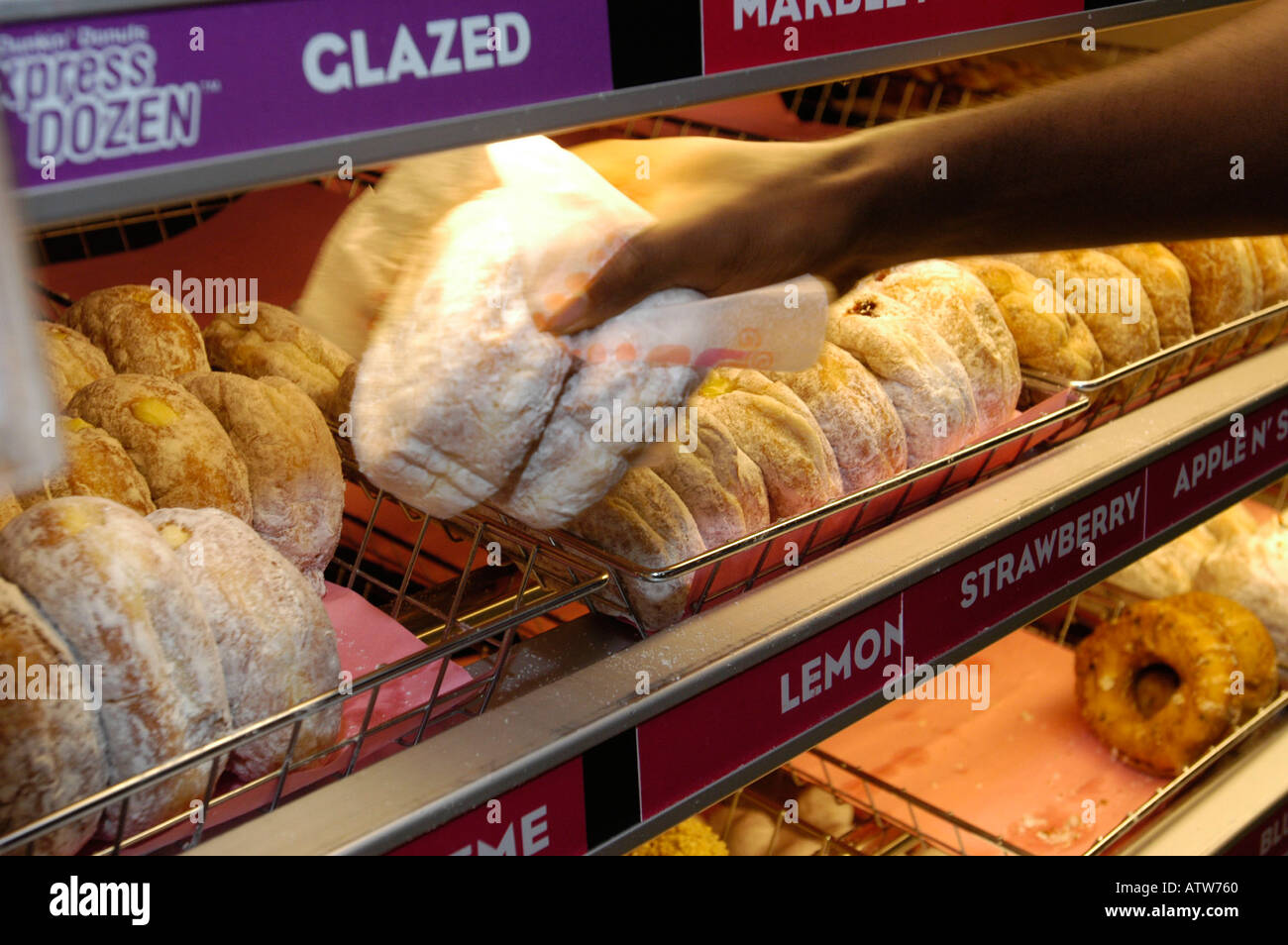 A yummy display of donuts in a New York City Dunkin Donuts store Stock ...