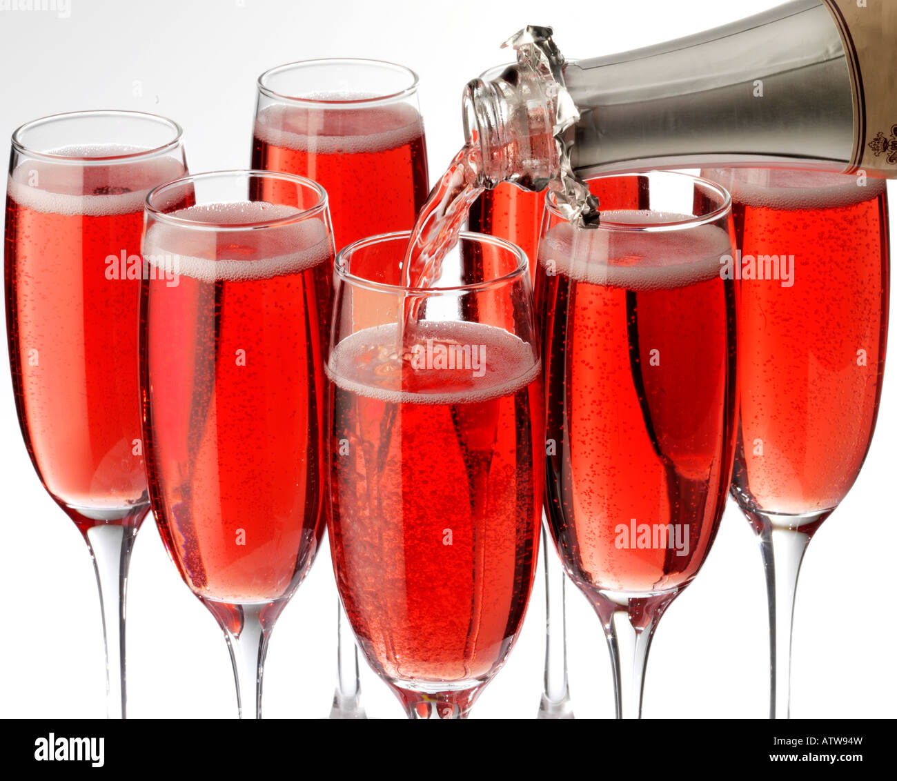 SEVEN PINK CHAMPAGNE GLASSES Stock Photo - Alamy