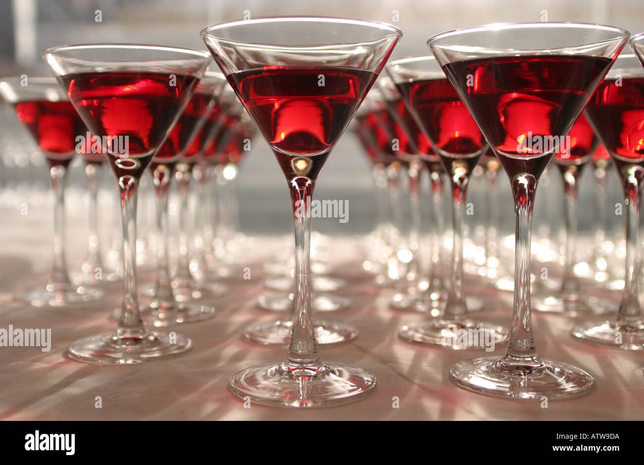 Row of red martini glass cocktails Stock Photo - Alamy