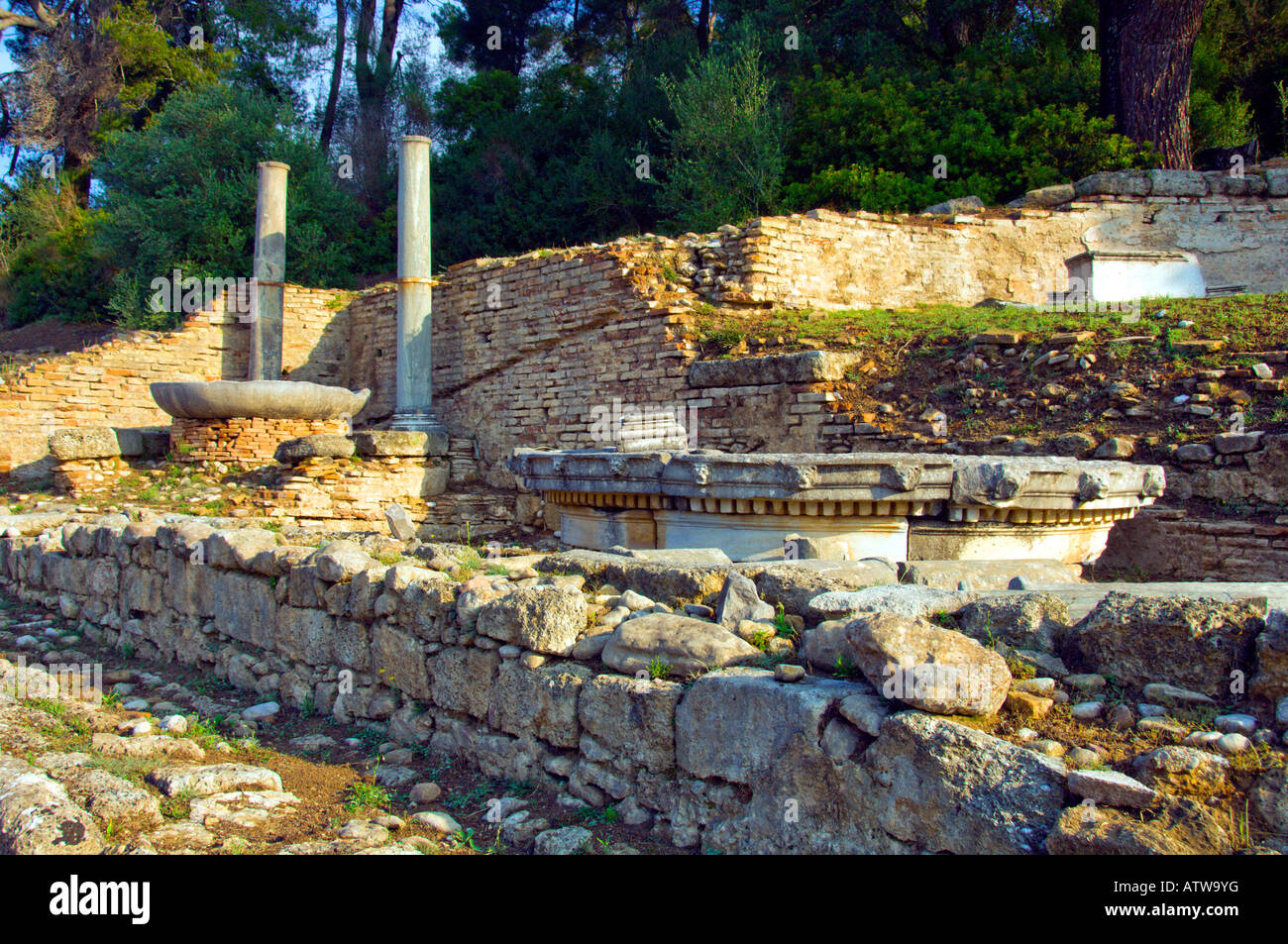 The archeolgical remains of the temples and buidings at ancient Olympia ...