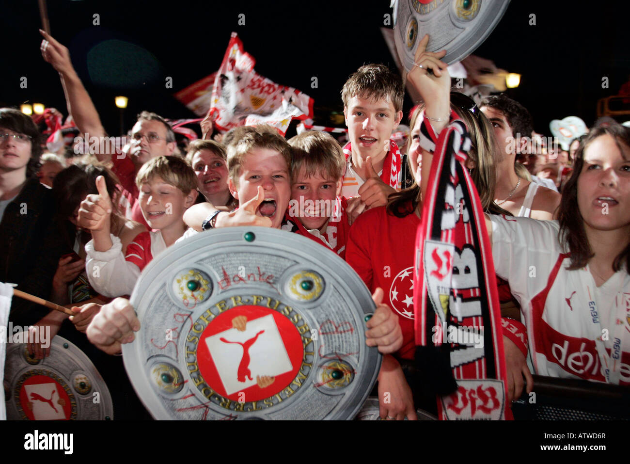 Supporters of the German soccer team VfB Stuttgart celebrating the ...
