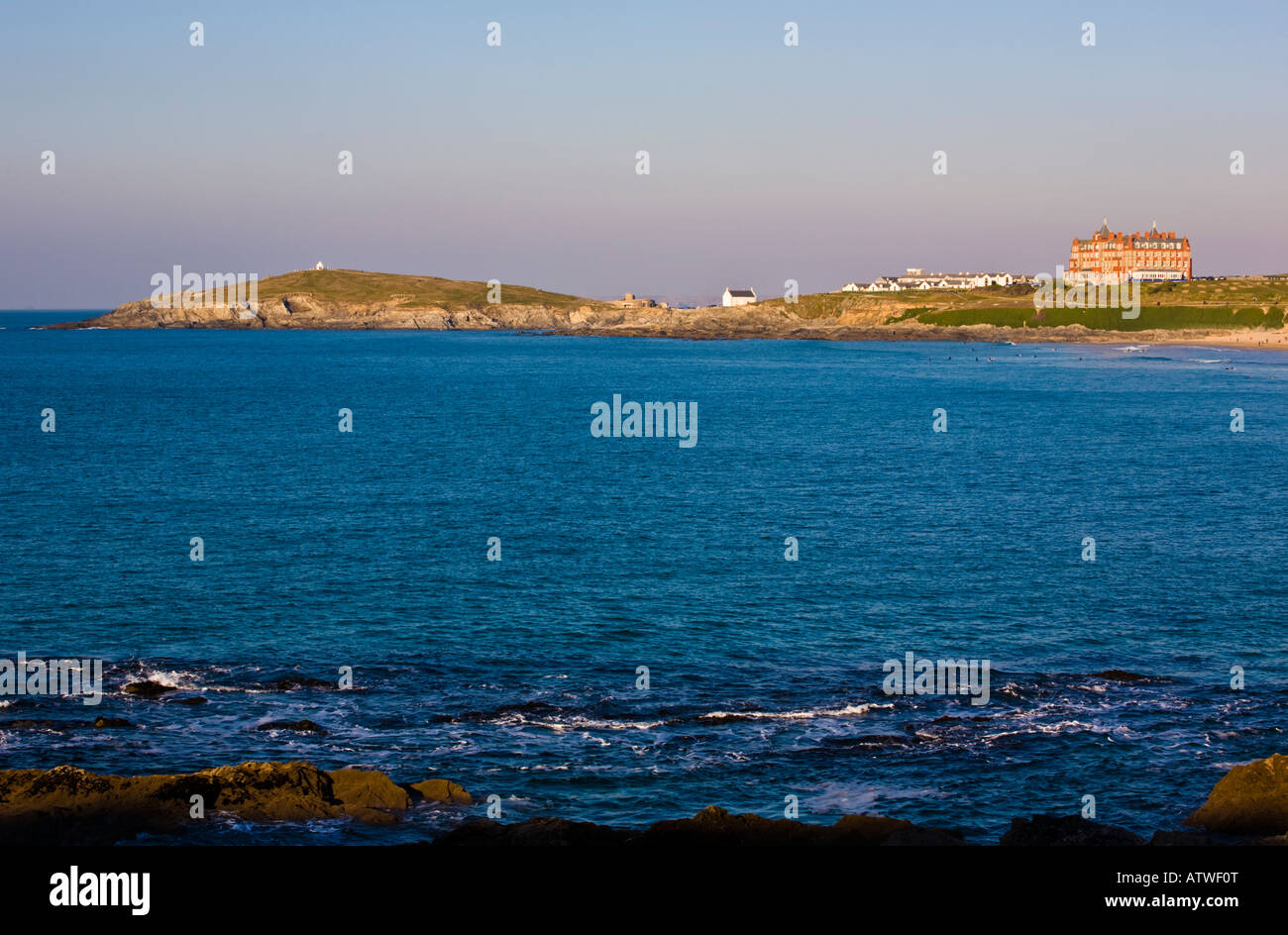 Looking towards Towan Head from Pentire Head Stock Photo - Alamy