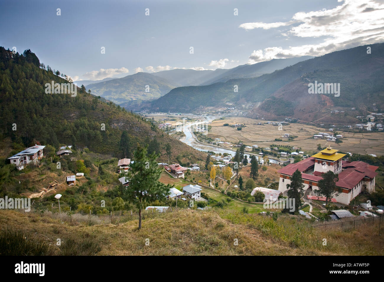 Paro Dzong and Paro Valley from above, Paro, Bhutan Stock Photo - Alamy