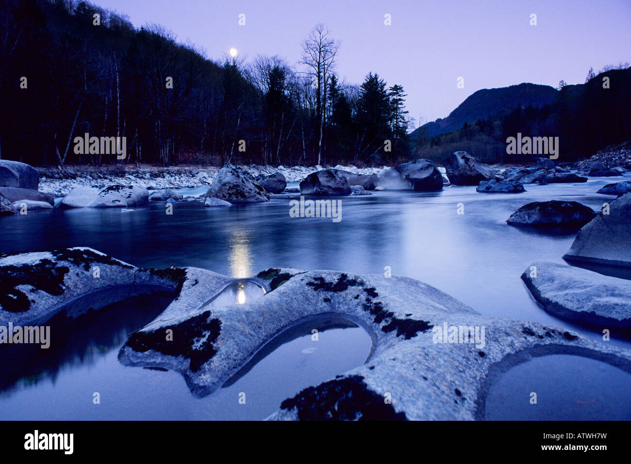 Moonrise over the Skykomish River, Washington Stock Photo - Alamy