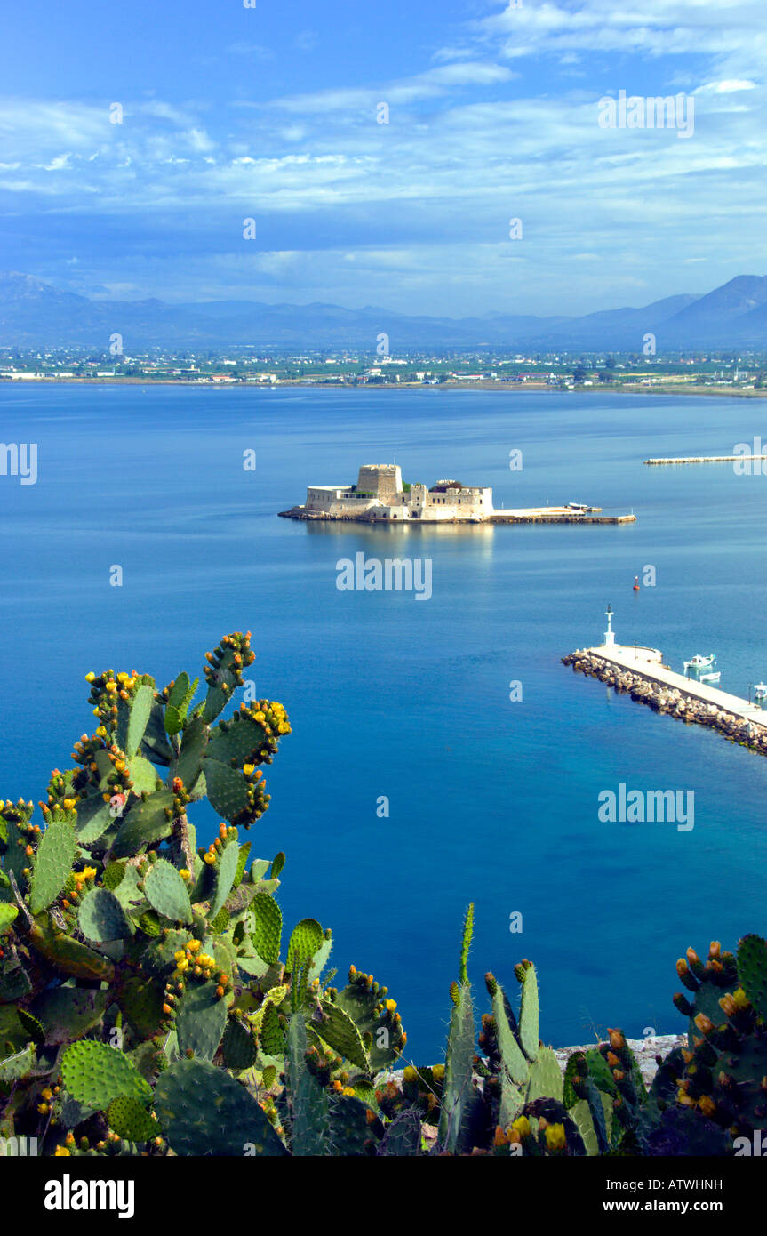 Views of the harbour and Bourtzi island fortress from the Akronafplia ...