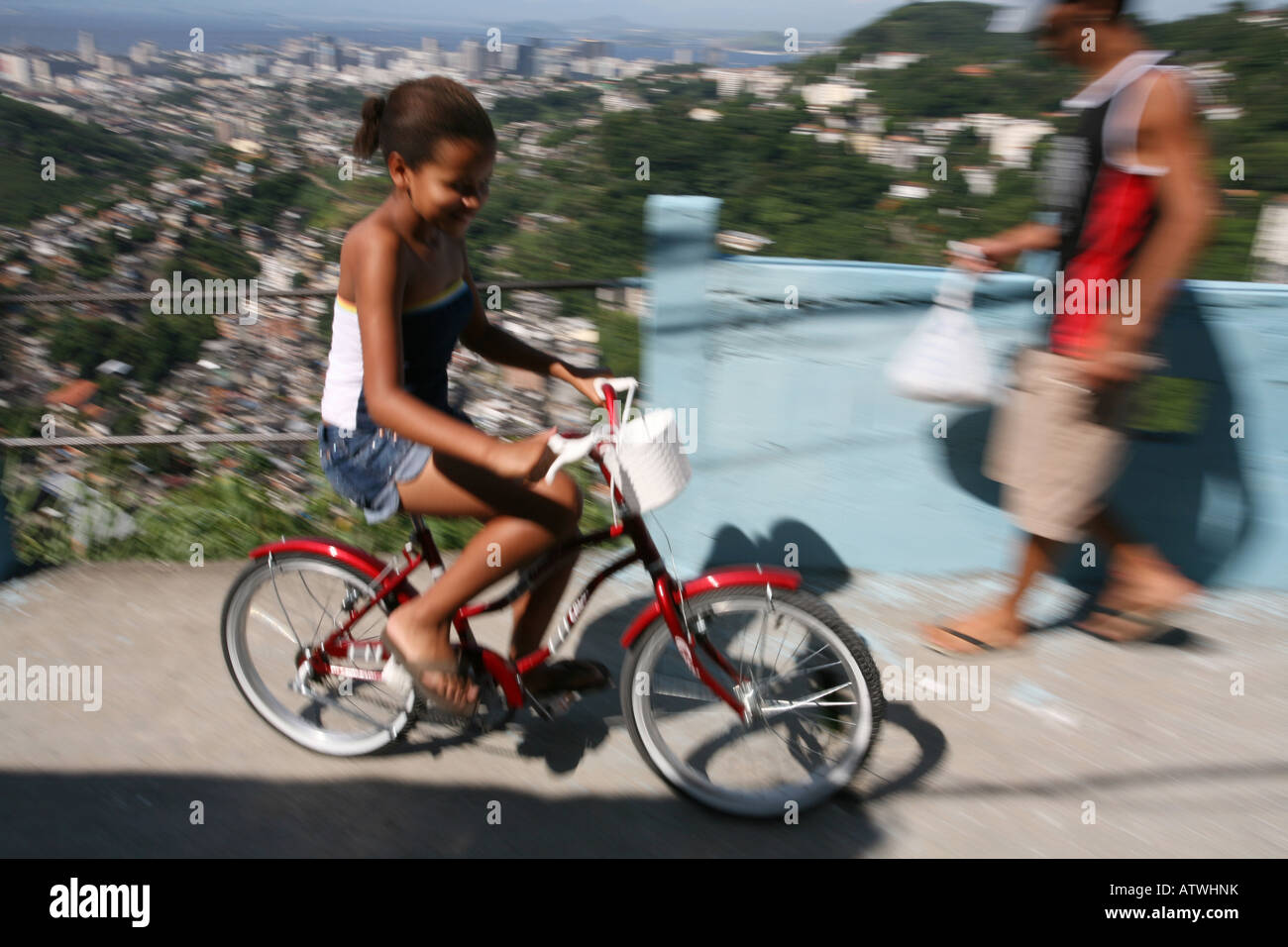 Favela children on bicycle and graffiti, Rio de Janeiro, Brazil, South ...