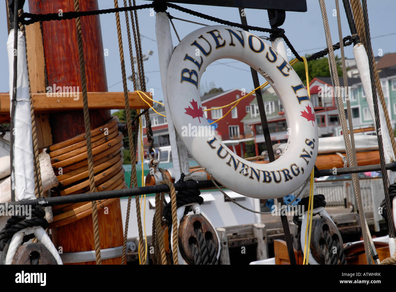 The famous schooner Bluenose II at the wharf in the town of Lunenburg ...