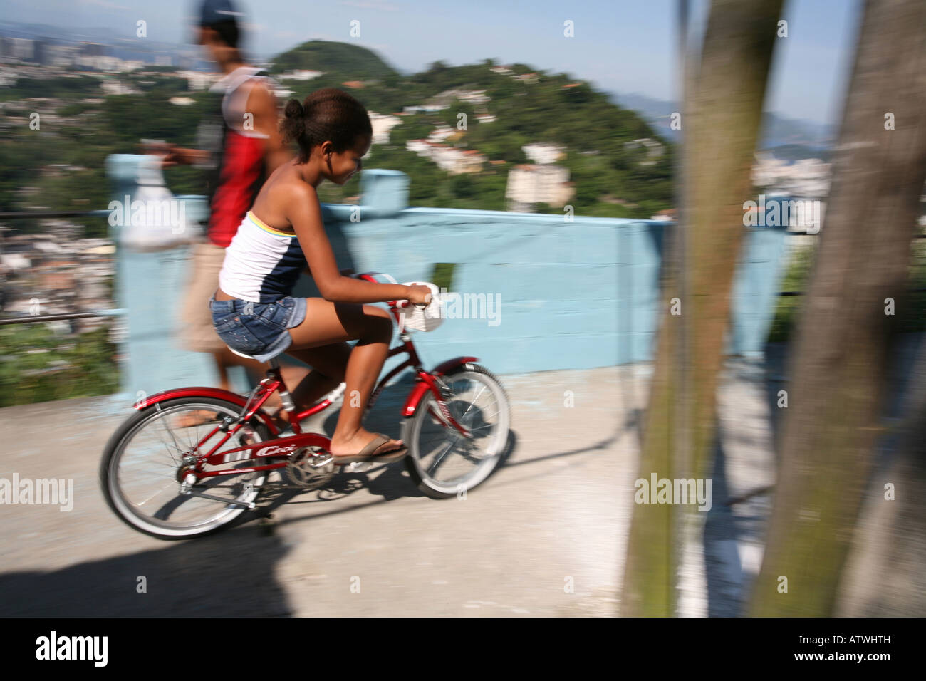Favela children on bicycle and graffiti, Rio de Janeiro, Brazil, South ...
