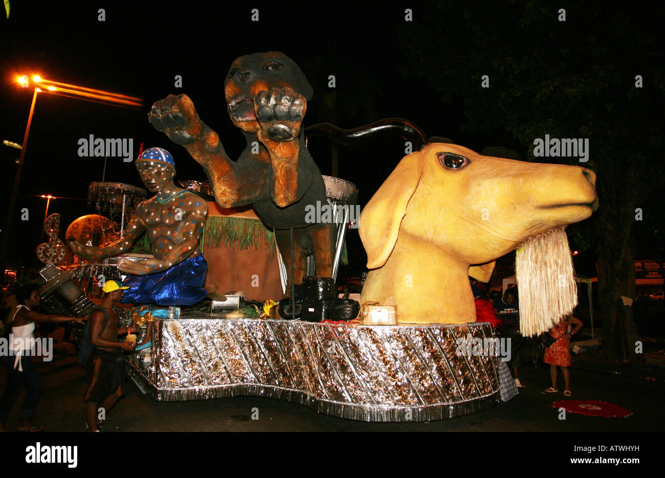 Samba school float with animal at Rio de Janeiro carnival parade ready ...