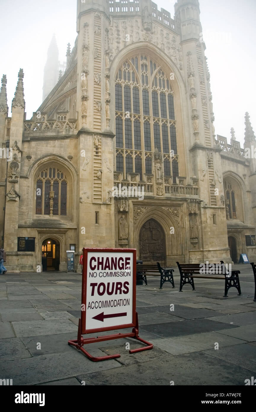 Tours and money exchange sign outside Bath Abbey, England, UK Stock ...