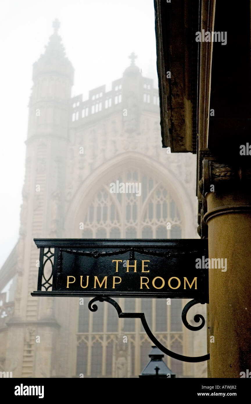 The Pump Room sign outside the Spa in Bath, England, UK Stock Photo - Alamy