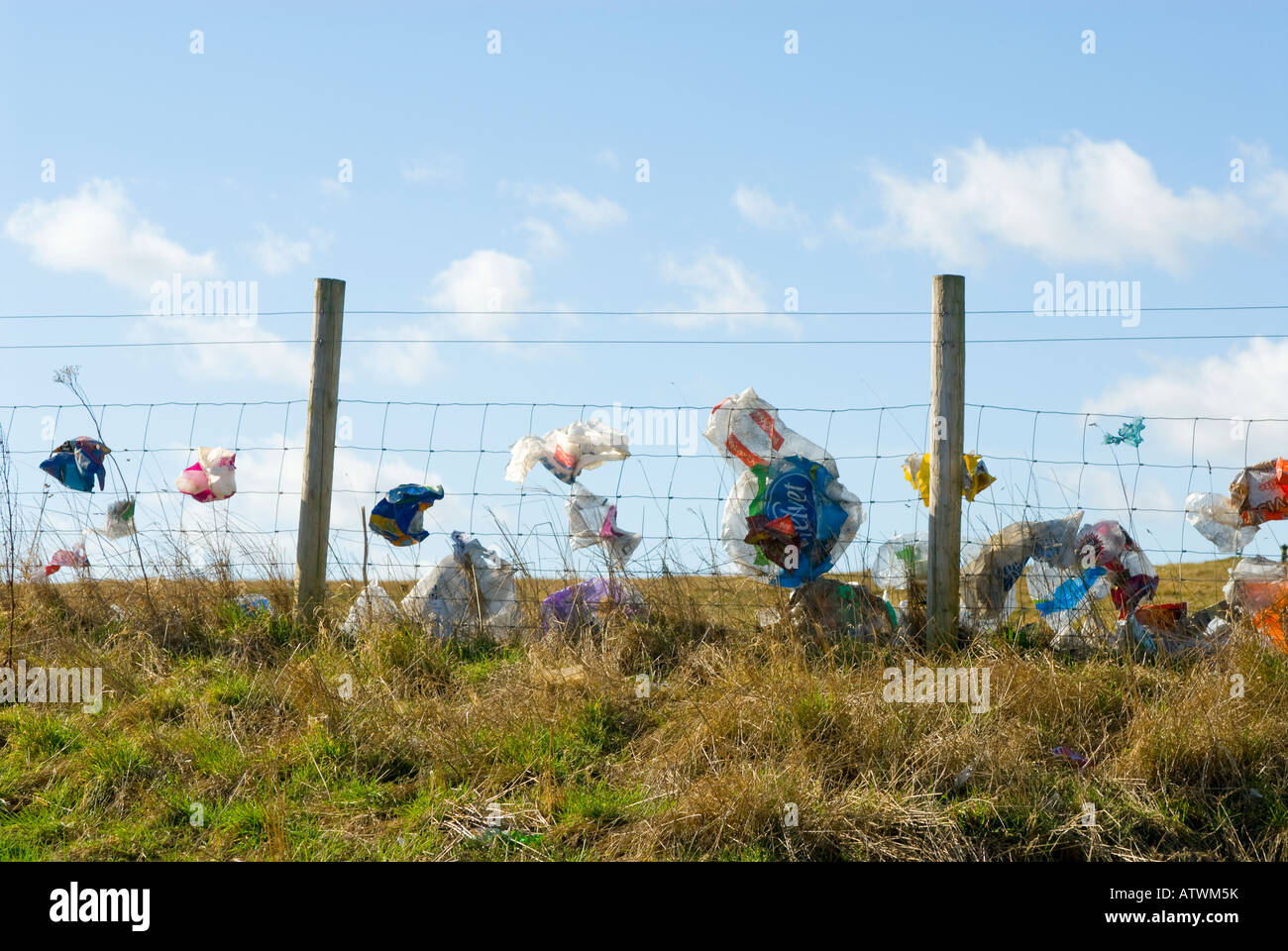 Trash blown on fence hi-res stock photography and images - Alamy