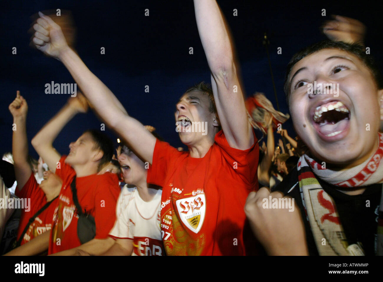 Supporters of the German soccer team VfB Stuttgart celebrating the ...