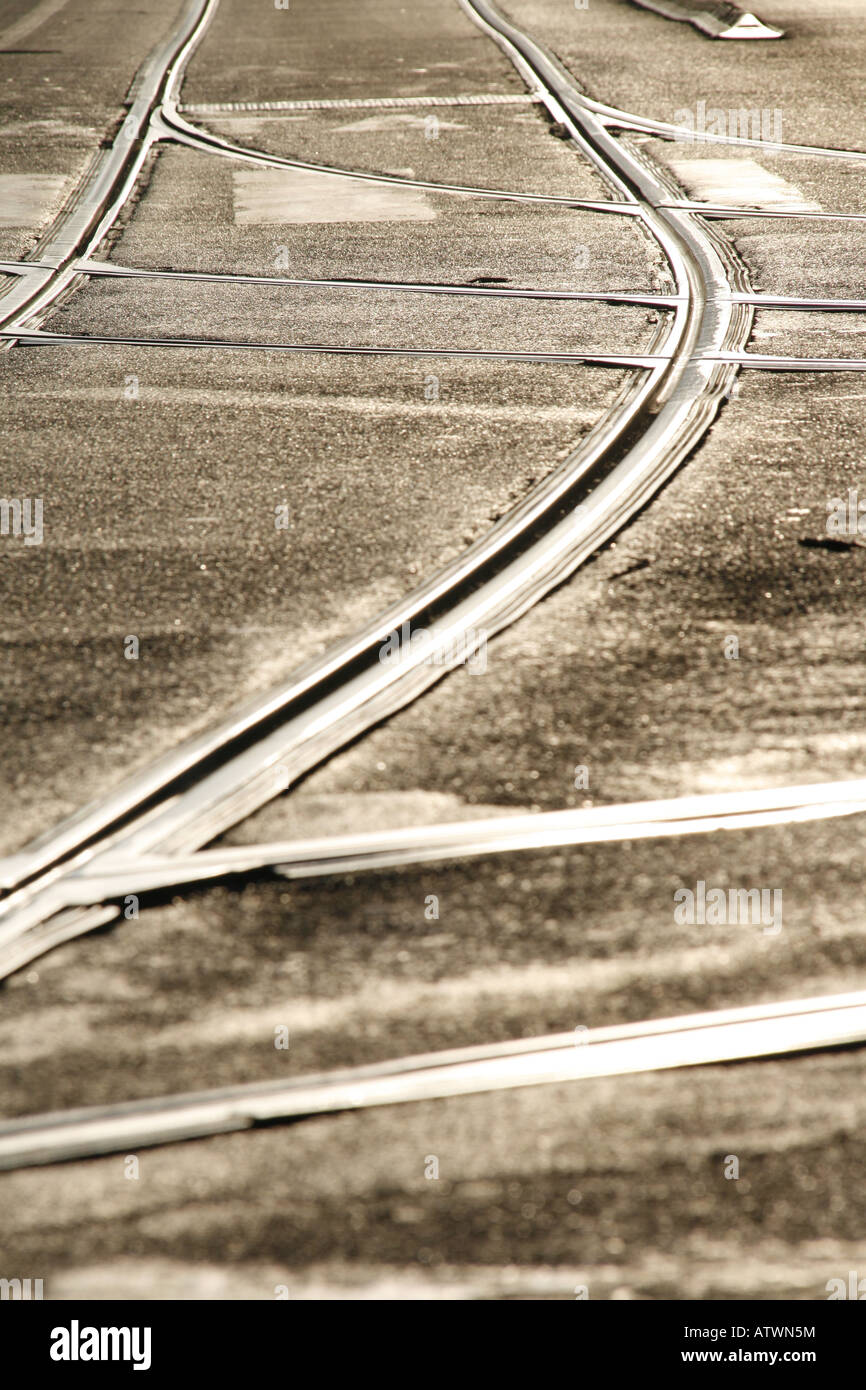empty street scene with tram lines Stock Photo - Alamy