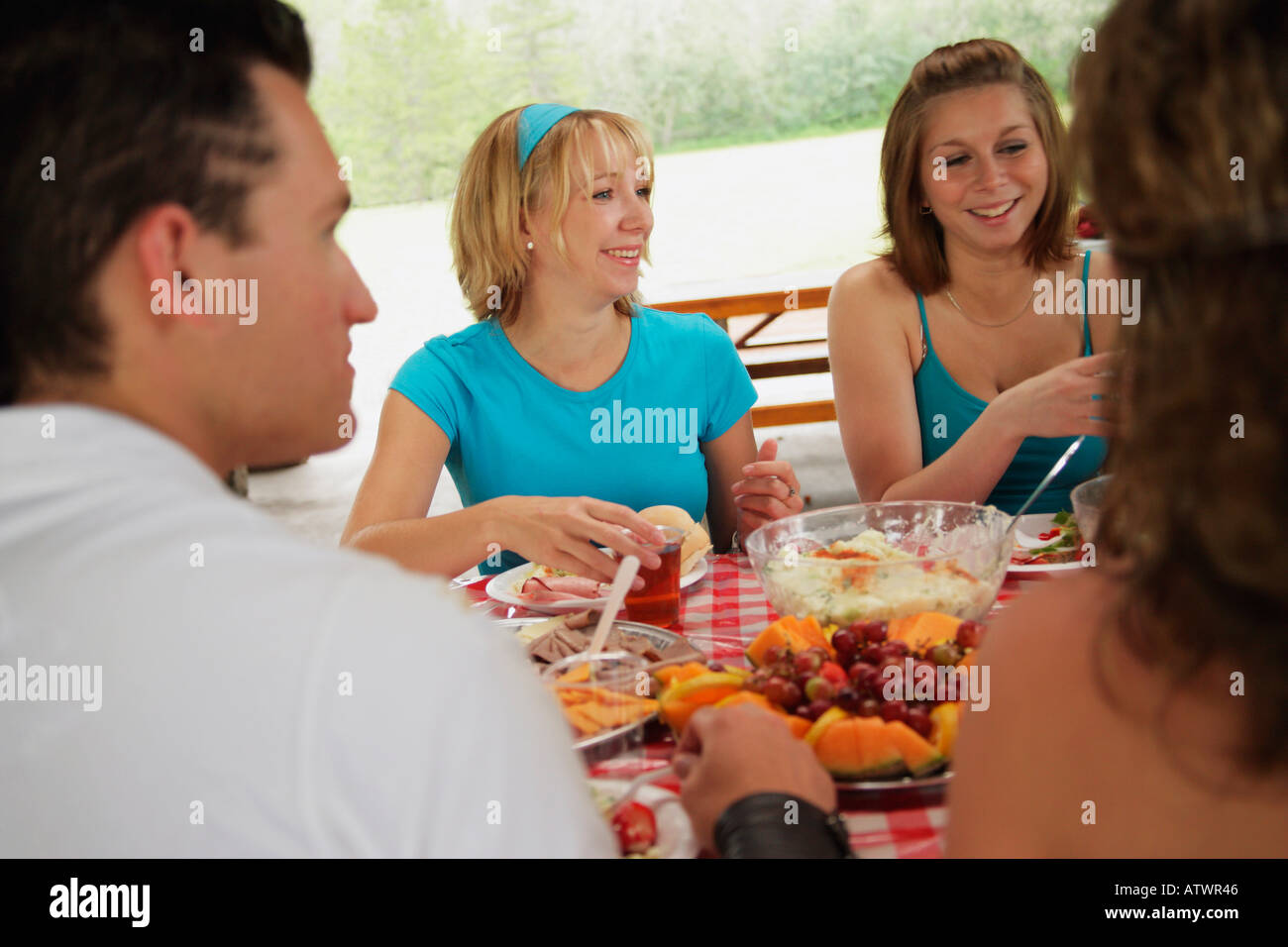 Group people eating picnic bench hi-res stock photography and images ...