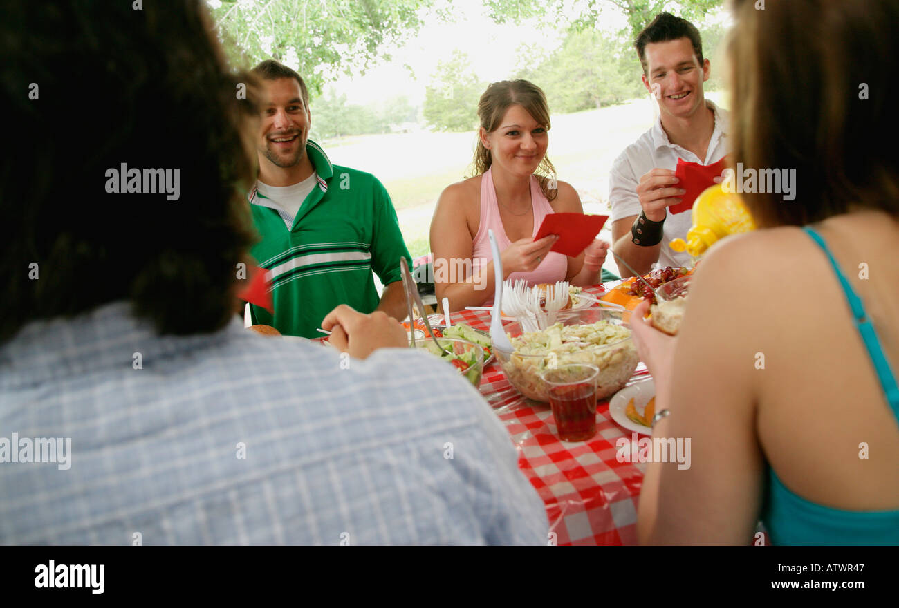 Friends having a picnic in the park Stock Photo - Alamy