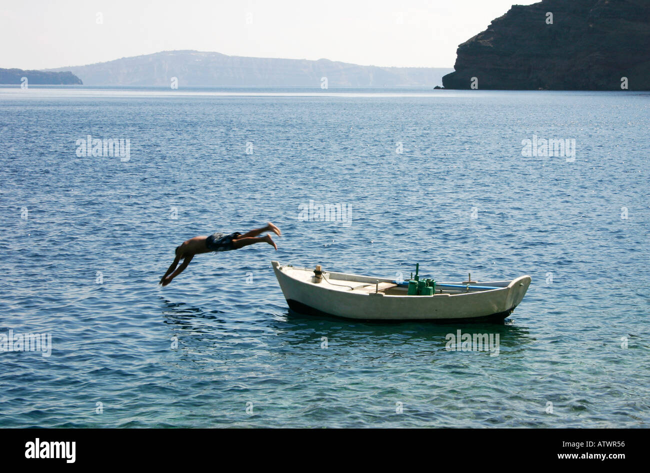 Diving into the Aegean at Santorini, Greece Stock Photo - Alamy