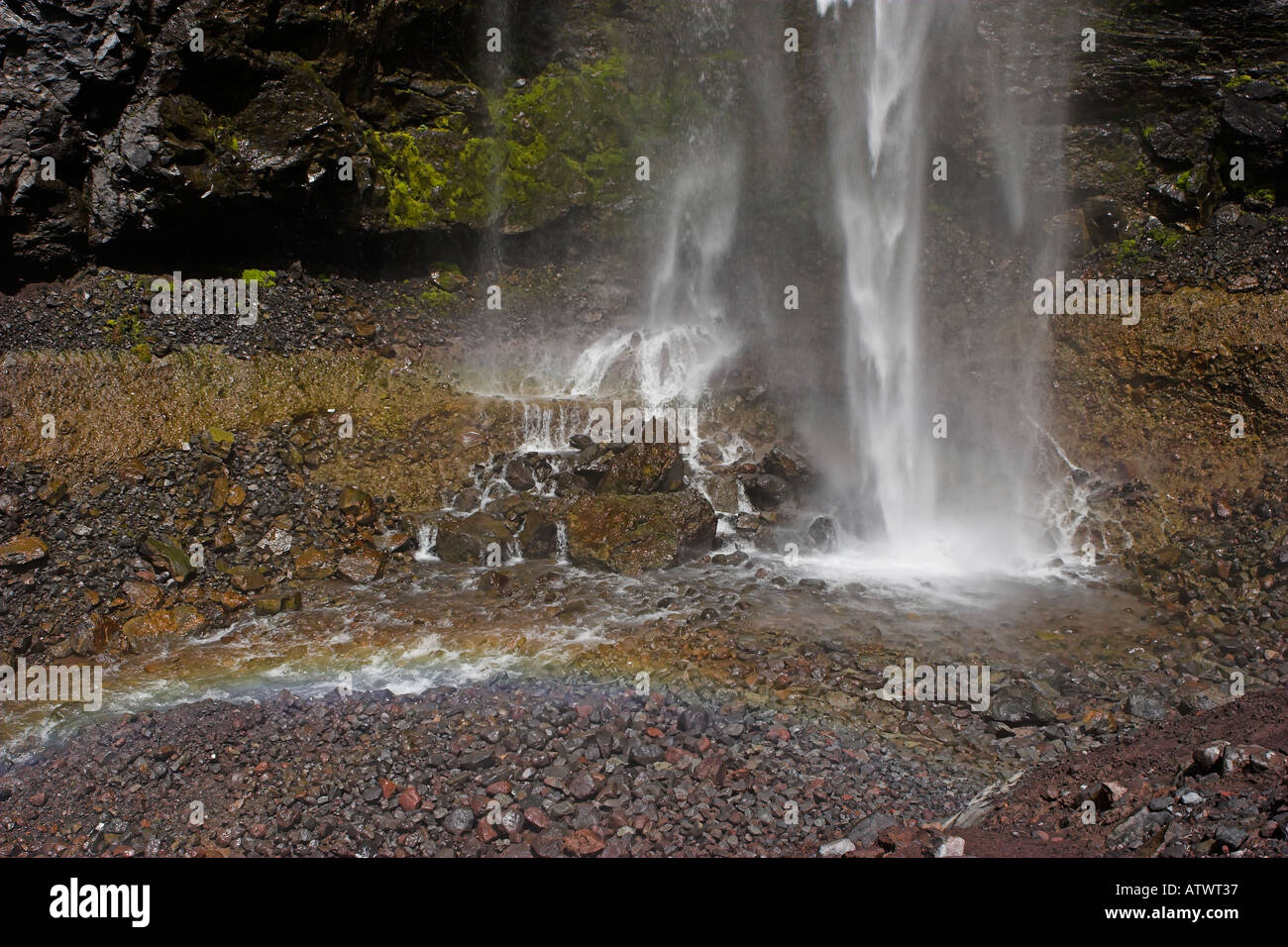 "Base of waterfall with rainbow Stock Photo - Alamy
