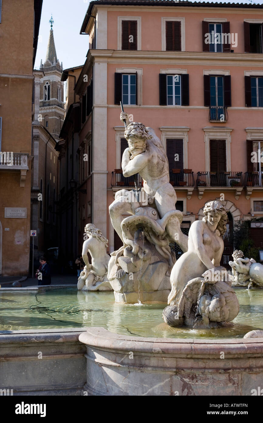 Neptune´s Fountain (19th century) at Piazza Navona. Rome. Italy Stock ...