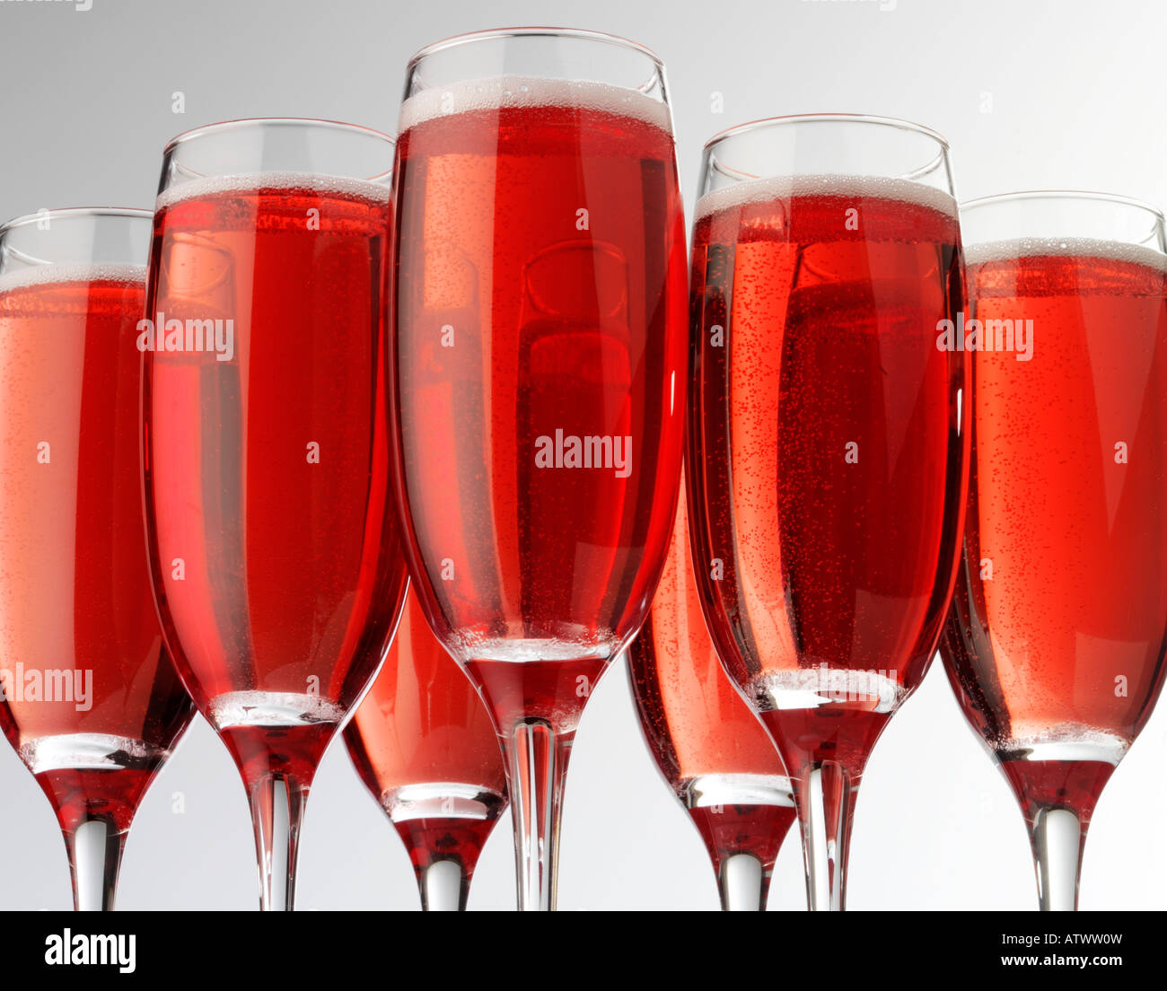 SEVEN PINK CHAMPAGNE GLASSES Stock Photo - Alamy