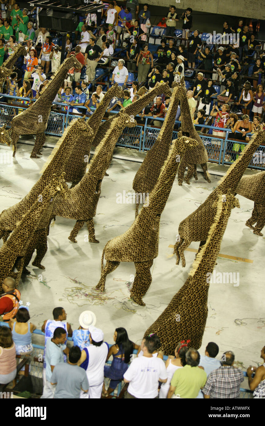 Giraffe details of amazing costumes of exhibitors and dancers on parade ...