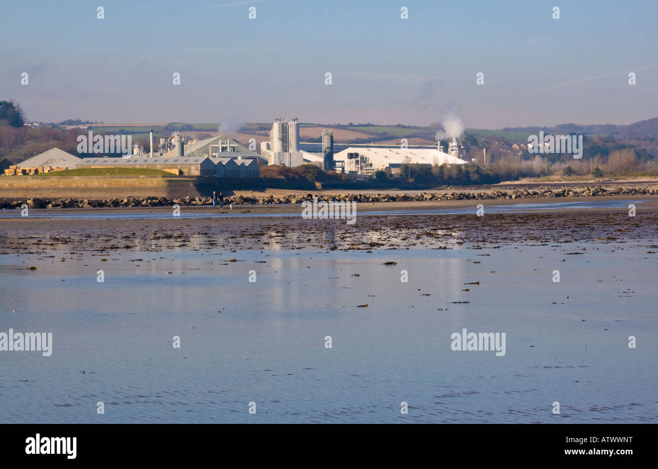 China Clay works at Par Cornwall England seen from the beach Stock ...