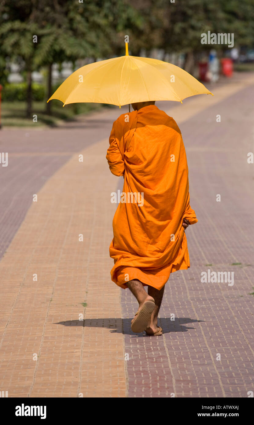 Buddhist Monk in Saffron Robe with Umbrella Battambang Cambodia Stock ...