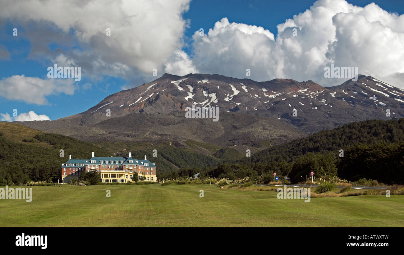 Chateau Tongariro and Mt. Ruapehu, Tongariro National Park, New Zealand ...
