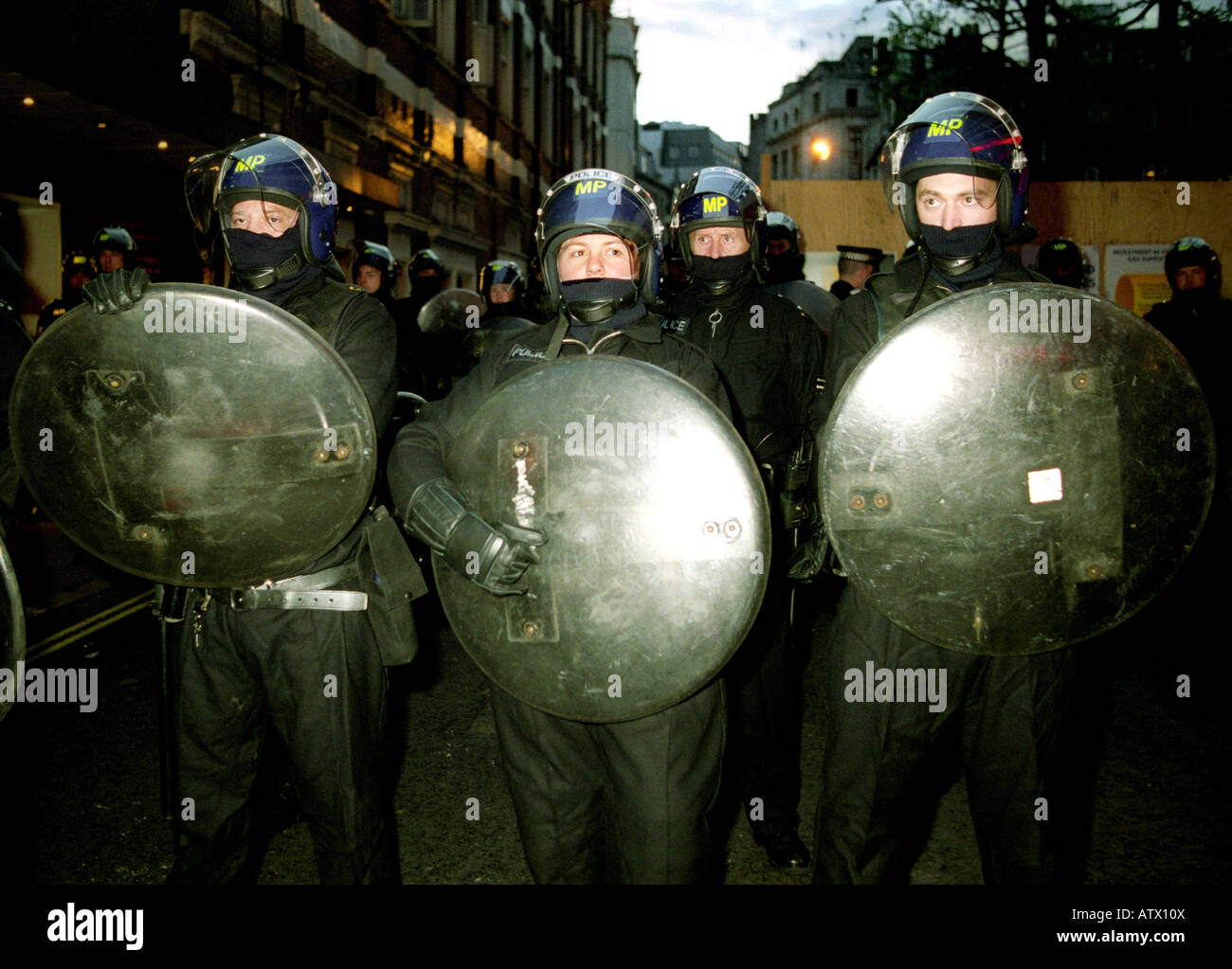 Police blocking roads during the evening confrontation between anti ...