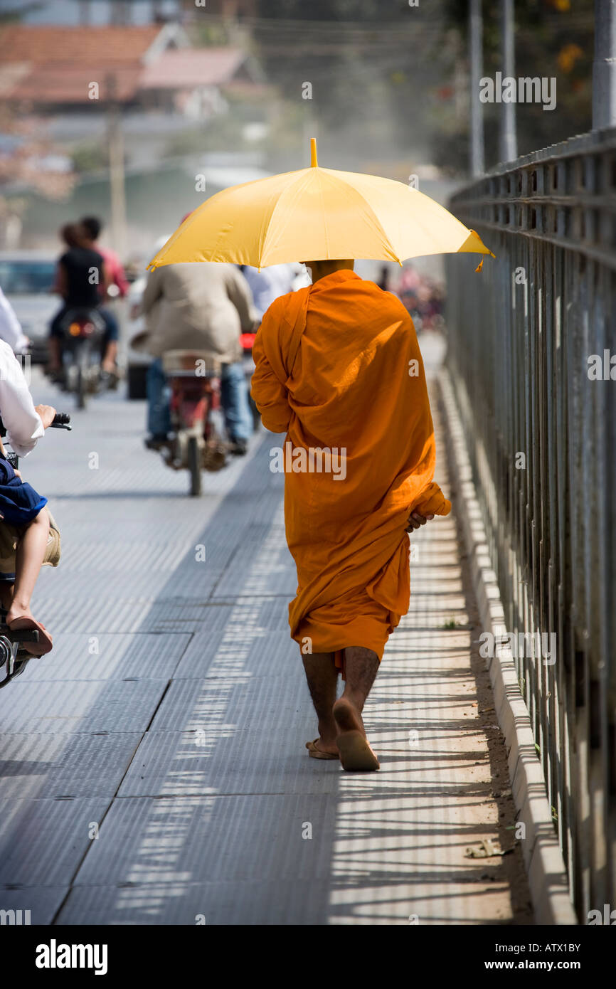 Buddhist Monk in Saffron Robe with Umbrella Battambang Cambodia Stock ...