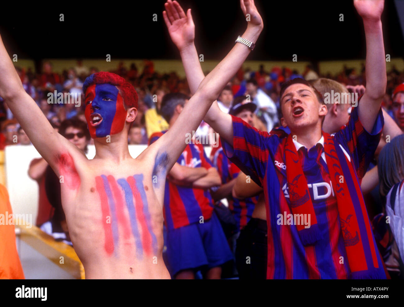 Football fans at football match in Wembley stadium Stock Photo - Alamy