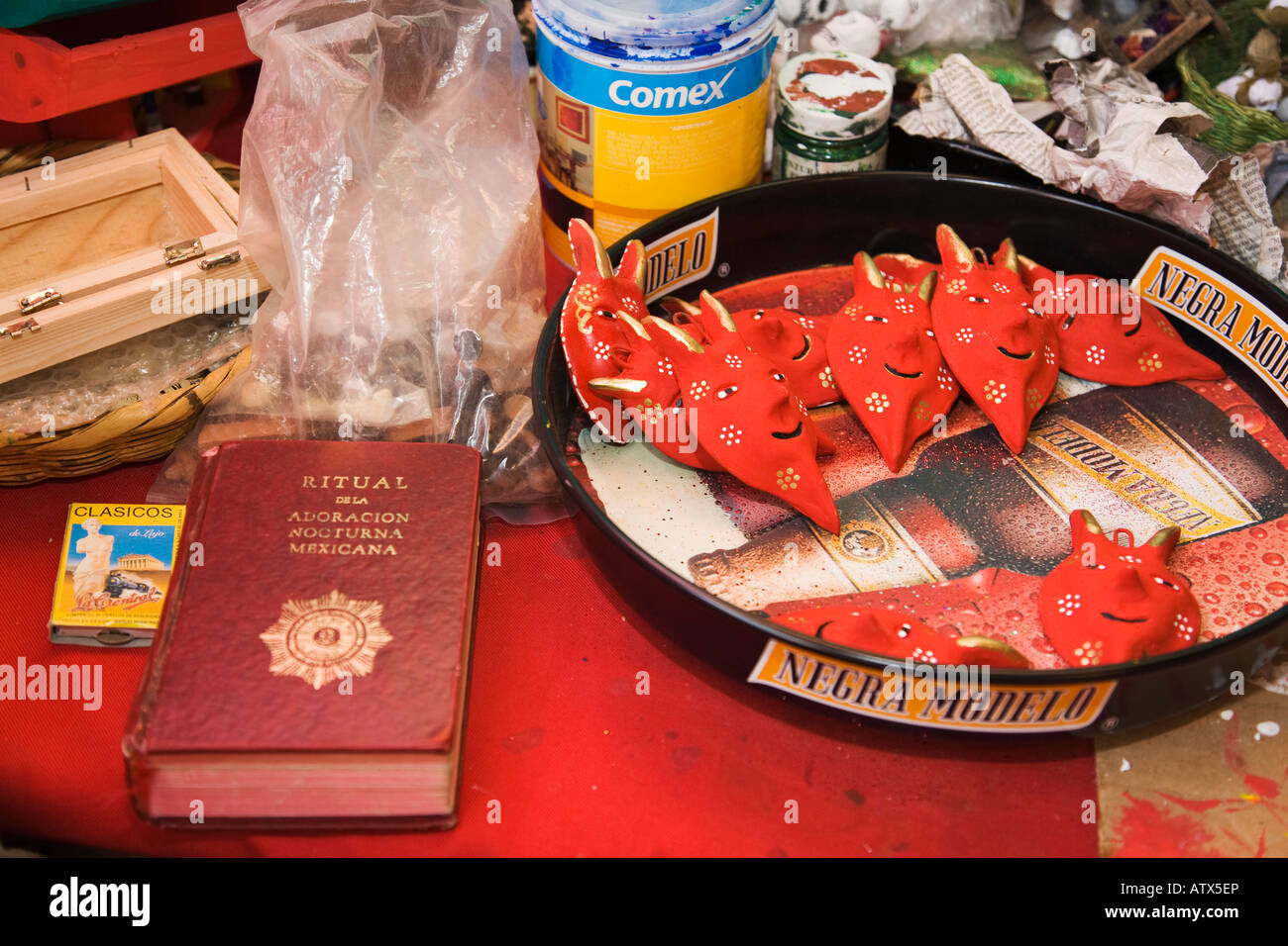 MEXICO Valenciana Painted red devil faces evening prayer book in ...