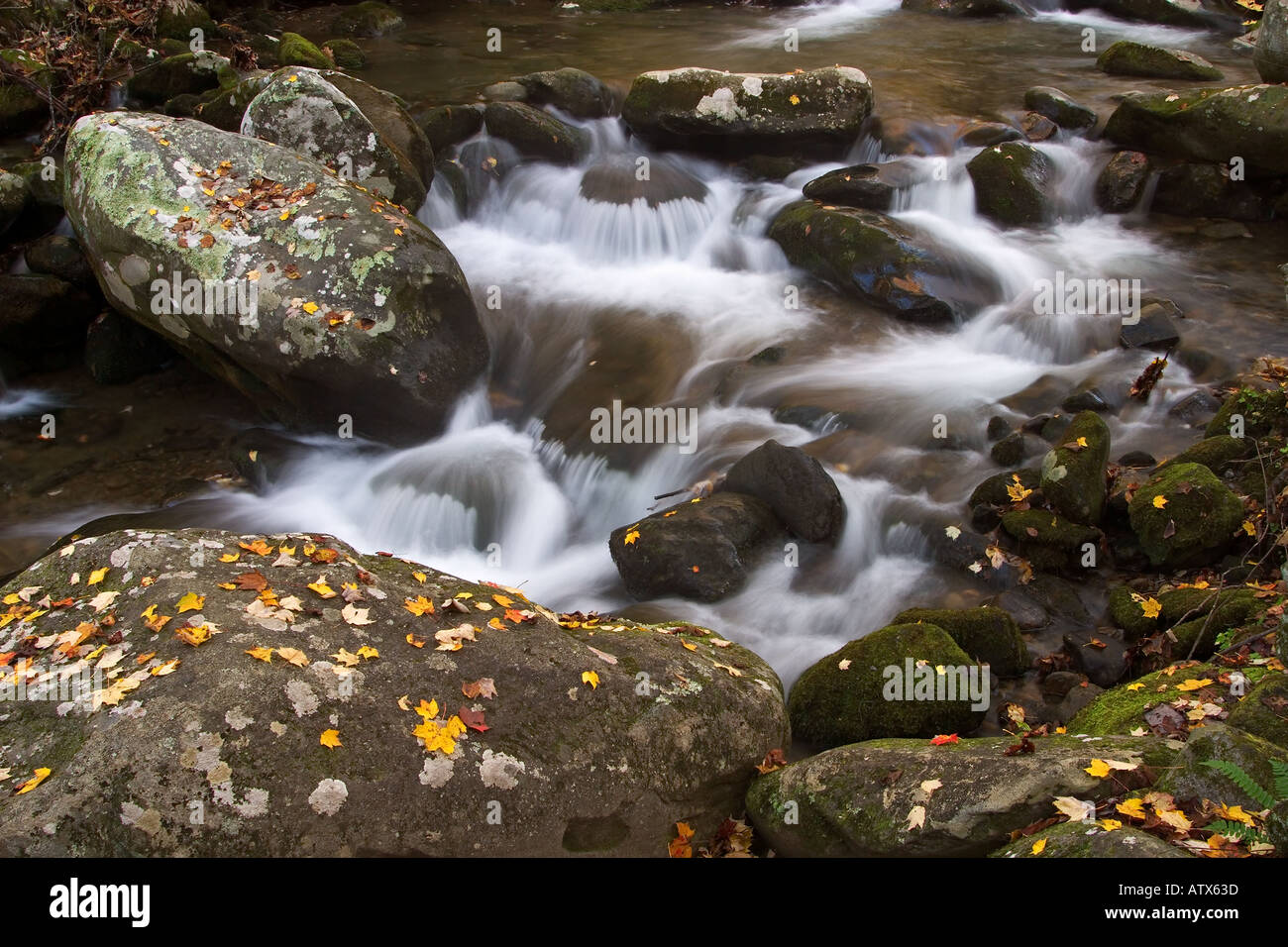 Waterfall on stream on Roaring Fork Motor Nature Trail great Smoky ...
