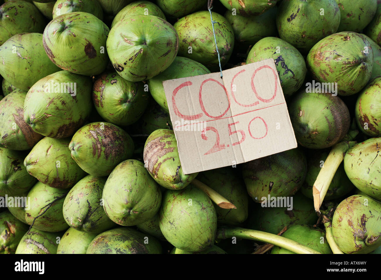 close up coconut for sale on outdoor market stall Ipanema beach, Rio de ...