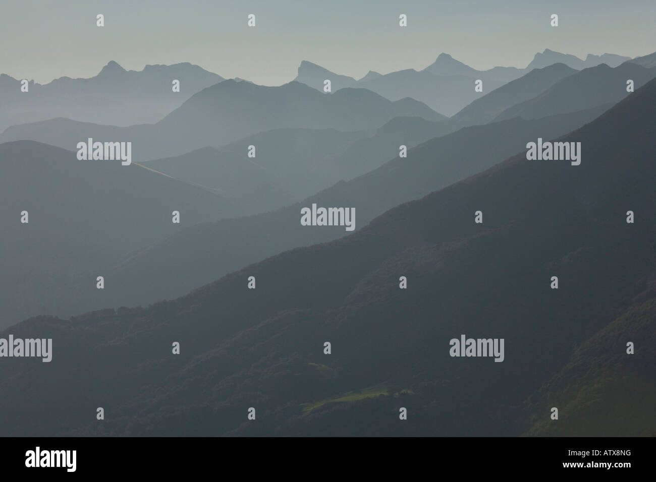 Western Pyrenees looking south east across Foret d Issaux towards the ...