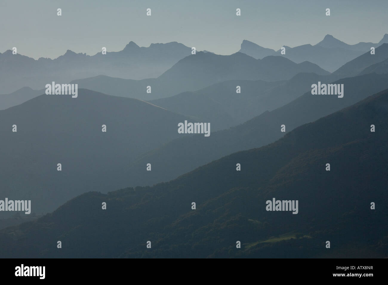 Western Pyrenees looking south east across Foret d Issaux towards the ...