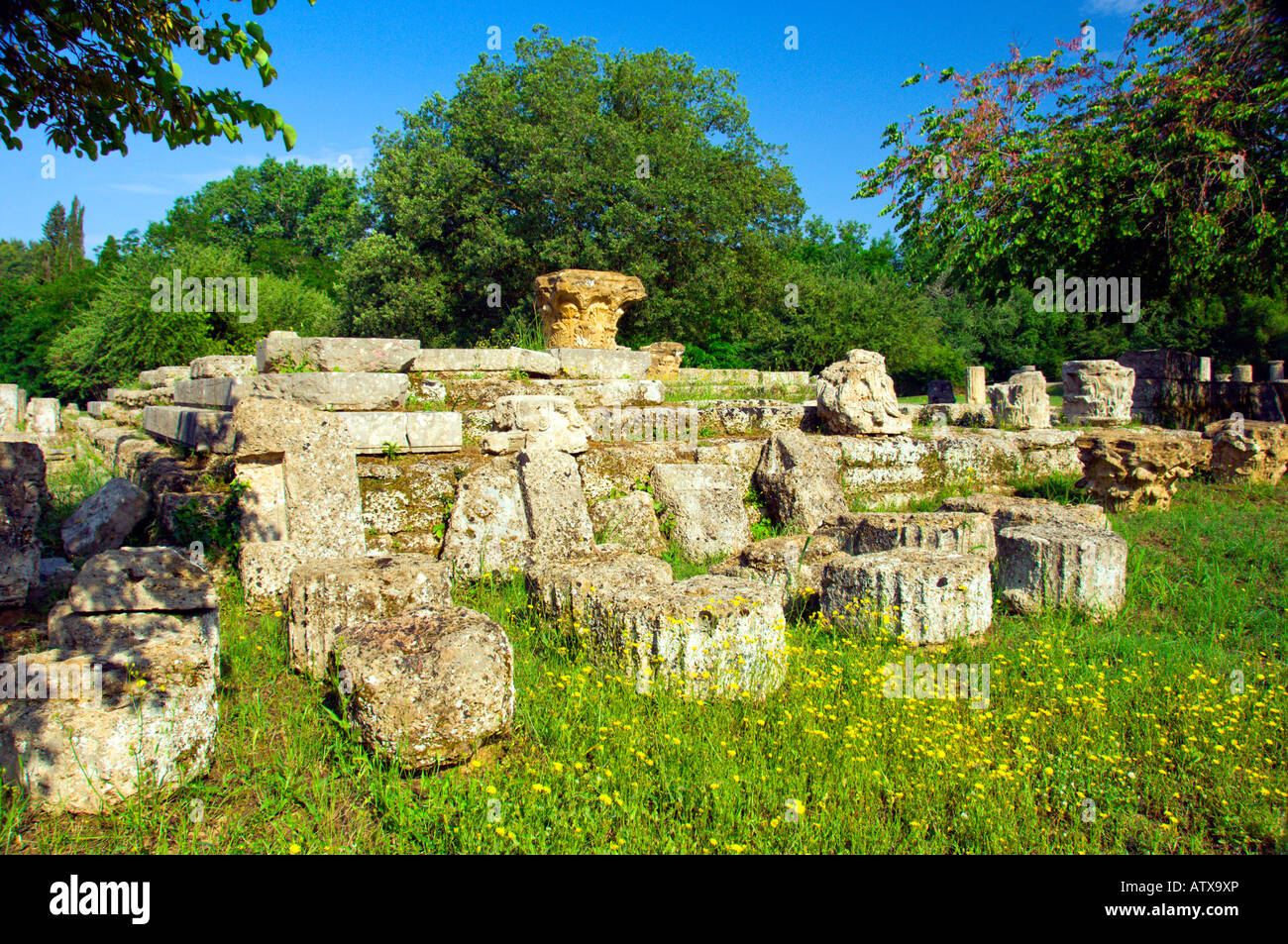 The archeolgical remains of the temples and buidings at ancient Olympia ...